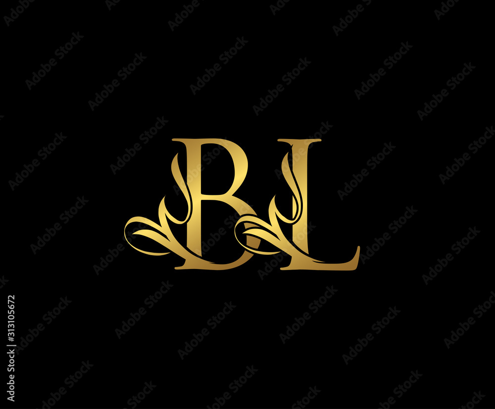 Classy letter B , L and BL Vintage Gold Floral Logo Icon, overlapping ...