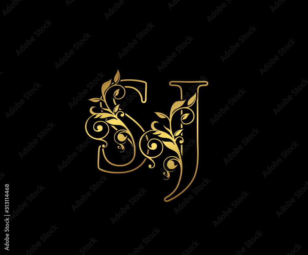 Golden S, J and SJ Letter Classy Floral Logo Icon, Elegant Design ...