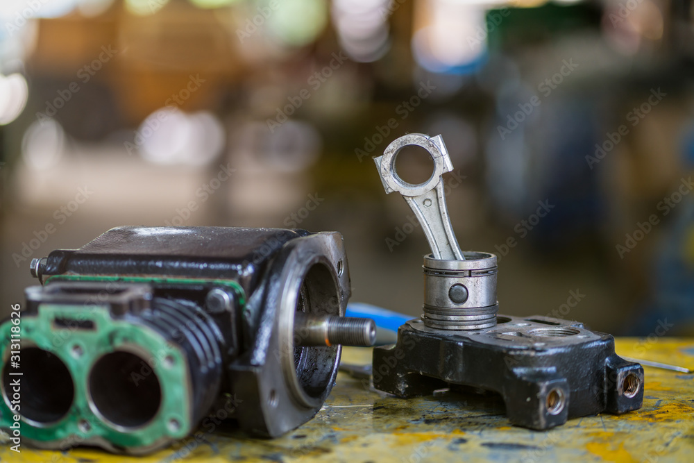 connecting rod and piston of air compressor pump, Mechanical ...