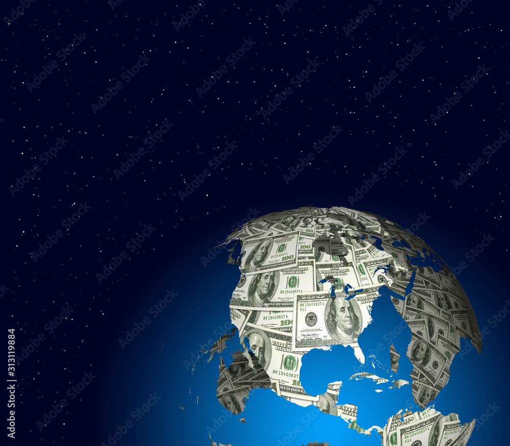 3d rendering: Concept Money makes the world go round - planet earth ...