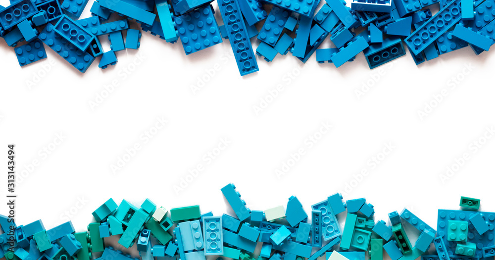 Blue toy bricks frame with white empty space for your content Stock ...