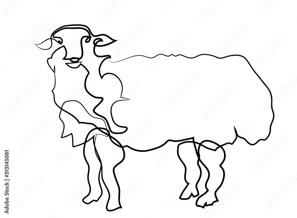 Simple line art drawing of cute sheep. One continuous line drawing of ...