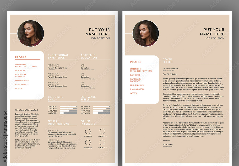 Beige Curriculum Vitae Layout Stock-Vorlage | Adobe Stock