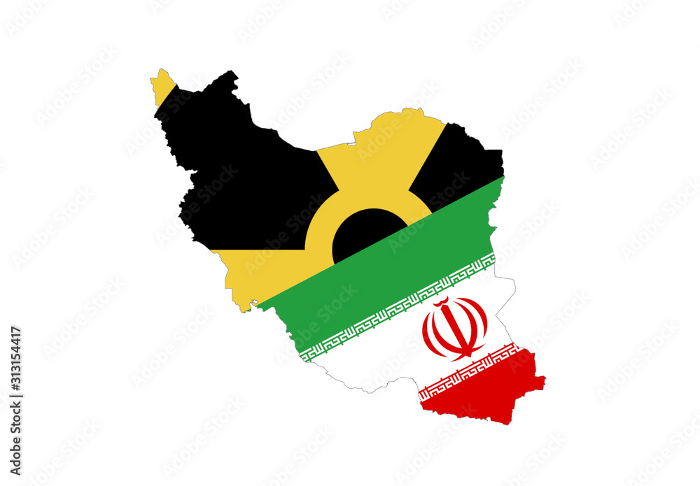 Isolated icon map of iran filled with nulcear radiation symbol and ...