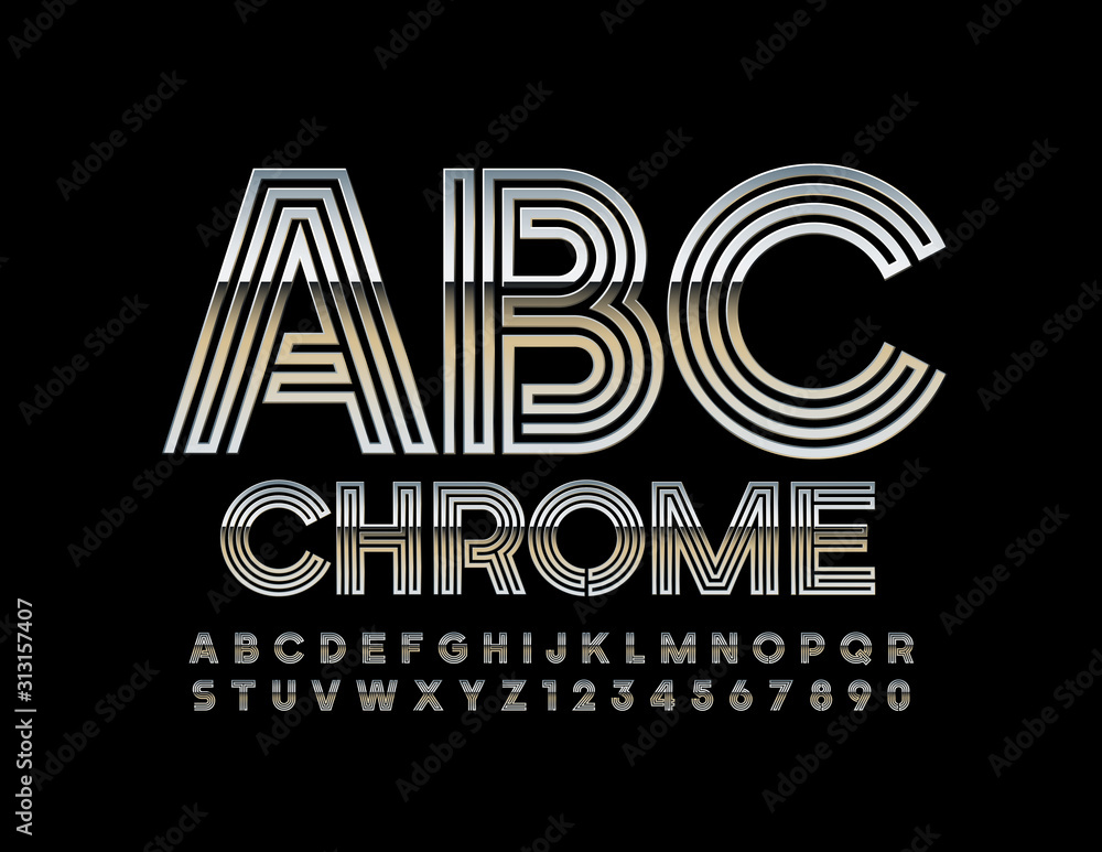 Vector Chromer Font. Silver Alphabet Letters and Numbers Stock Vector ...