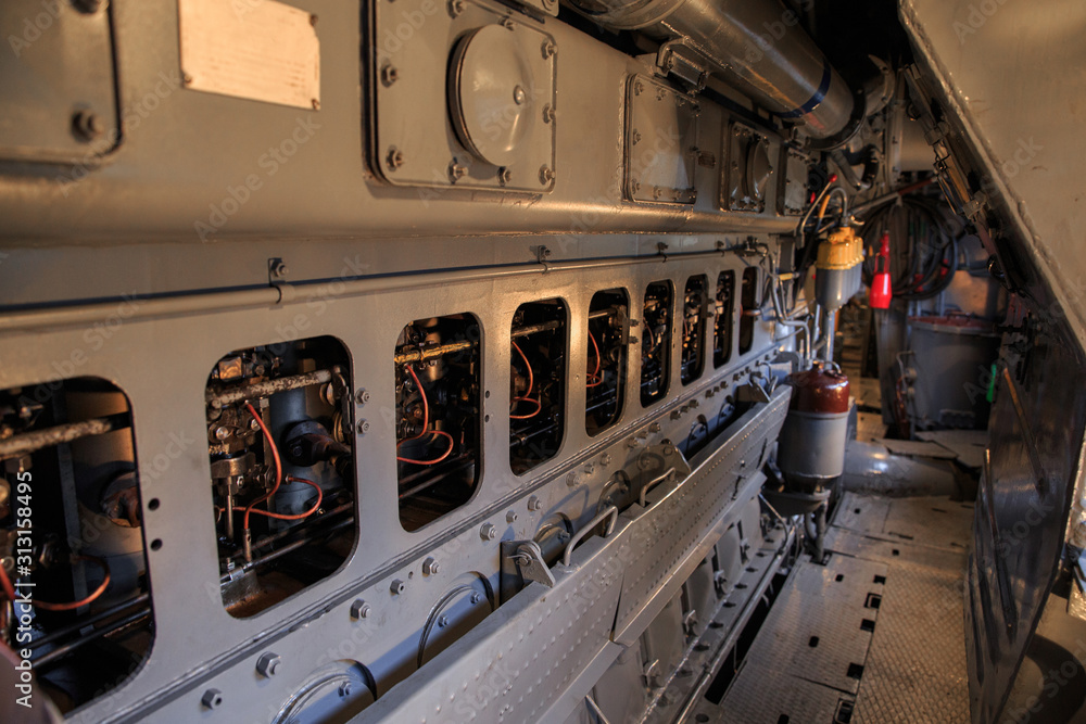 Engine room of a diesel railway locomotive Stock Photo | Adobe Stock