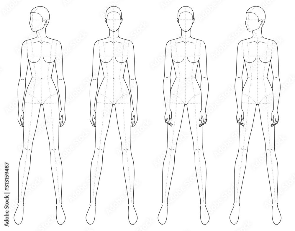 Fashion template of 4 standing women. Stock Vector | Adobe Stock