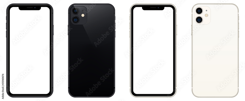 Iphone 11. Smartphone black and white set. Vector illustration Stock ...