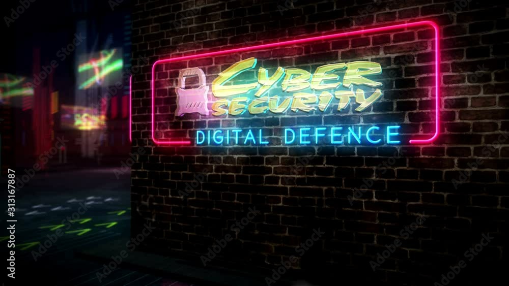 Cyber security hologram and neon. Futuristic cyberpunk style animation ...