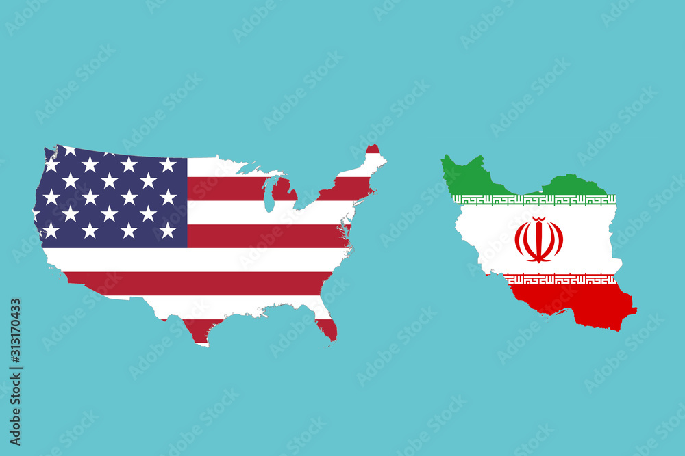 Isolated icon map of United States and iran filled with country flags ...