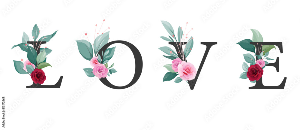 Love letter with floral vector. Elegant flowers decoration of roses and ...