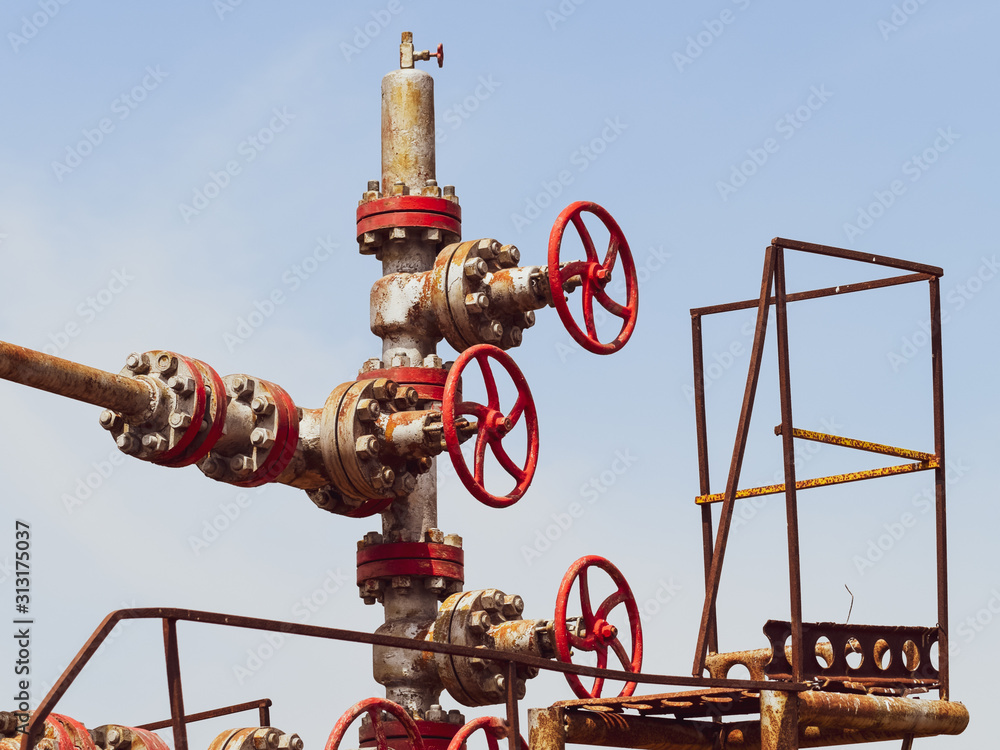 Well for oil and gas production. Oil well wellhead equipment. Oil ...