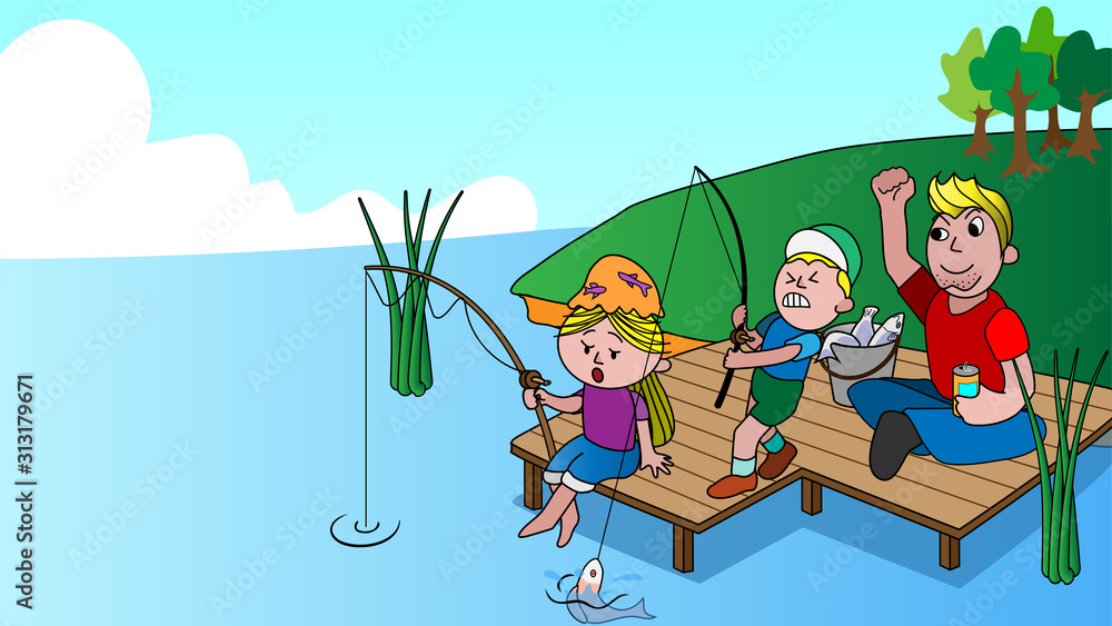 Family Fishing Cartoon