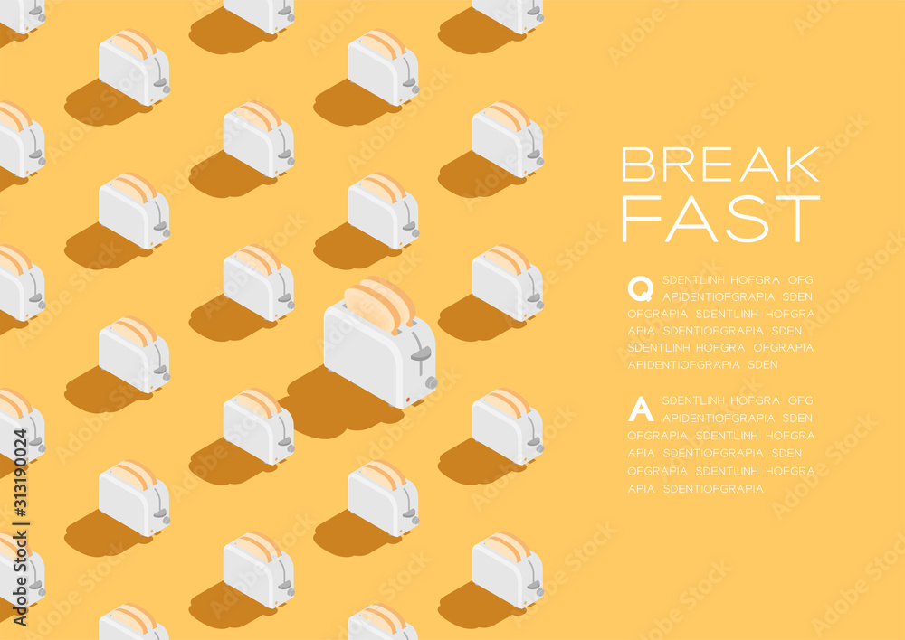 Toaster with Slice bread 3D isometric pattern, Breakfast bakery concept ...