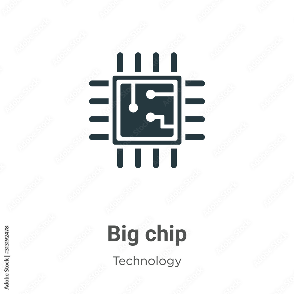 Big chip glyph icon vector on white background. Flat vector big chip ...