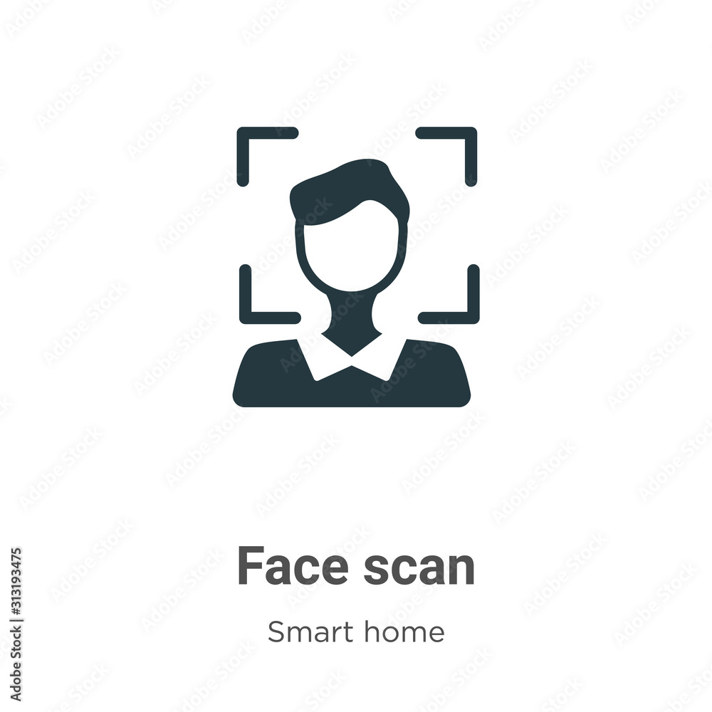 Face scan glyph icon vector on white background. Flat vector face scan ...