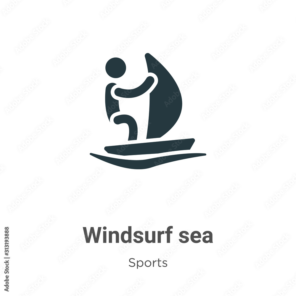 Windsurf sea glyph icon vector on white background. Flat vector ...
