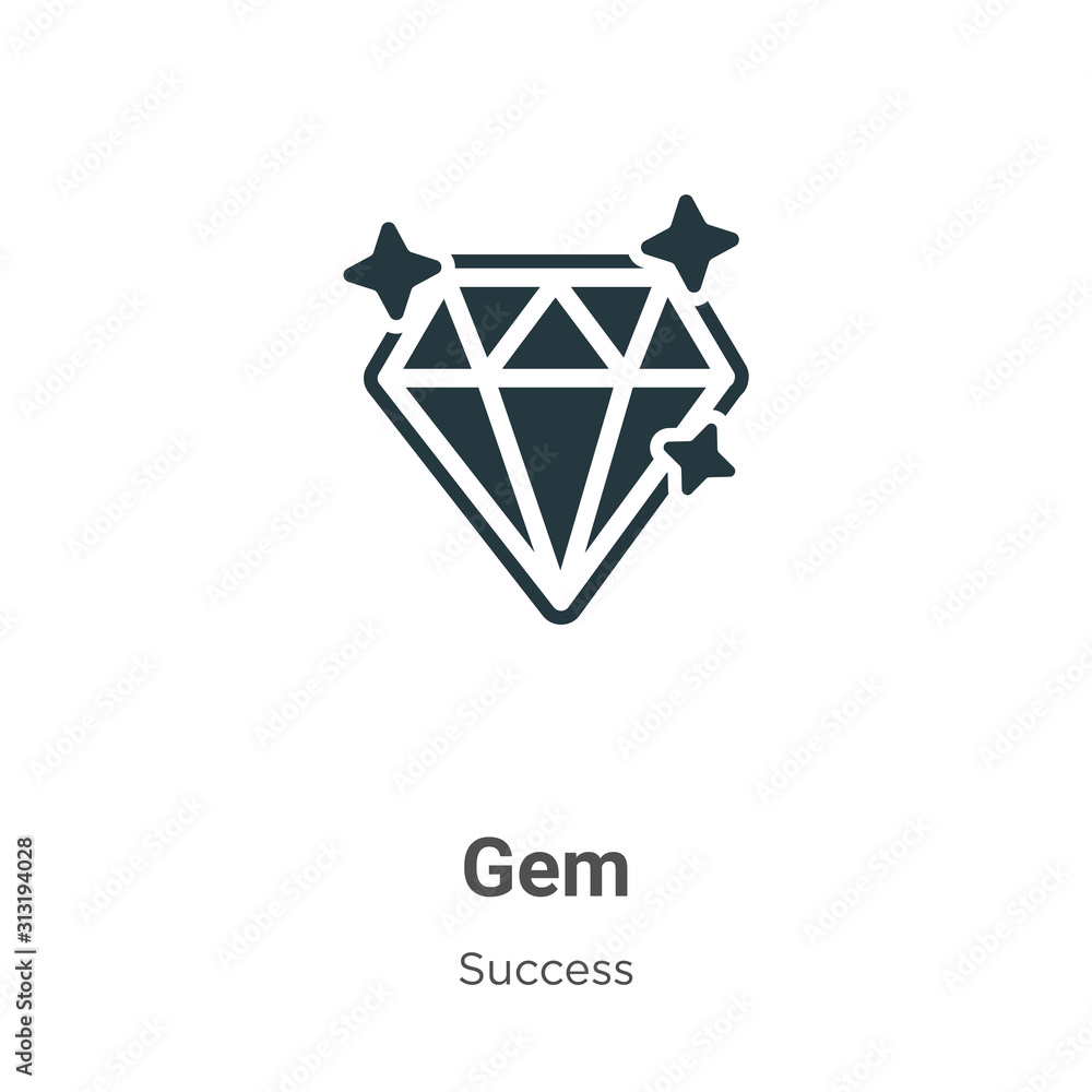 Gem glyph icon vector on white background. Flat vector gem icon symbol ...
