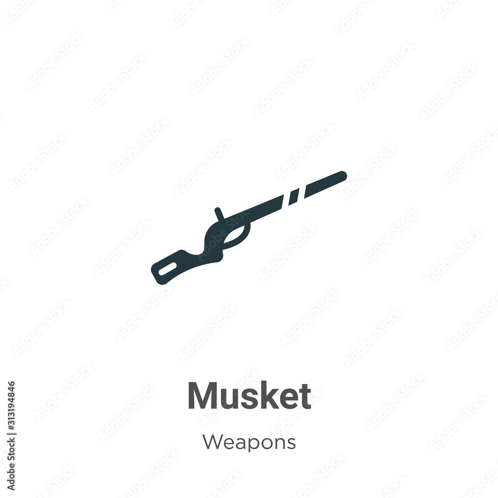 Musket glyph icon vector on white background. Flat vector musket icon symbol sign from modern ...