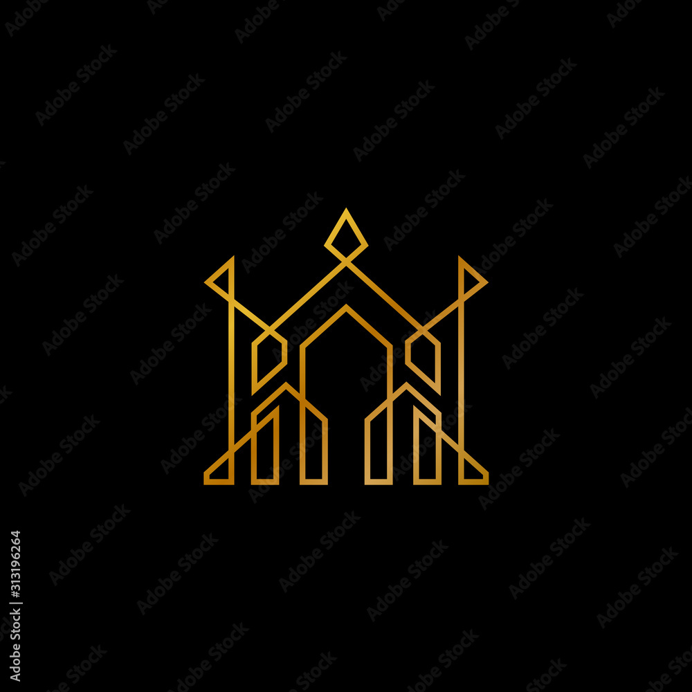 Gold Castle and Crown Logo. Luxury Real Estate Line Art Logo. Building ...