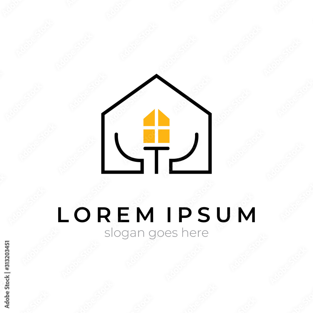 Home furnishing simple logo design. Furniture logo. Line art house logo ...