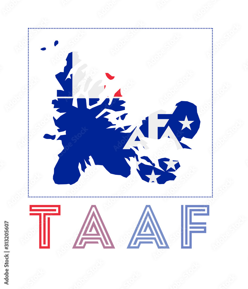 TAAF Logo. Map of TAAF with country name and flag. Beautiful vector ...