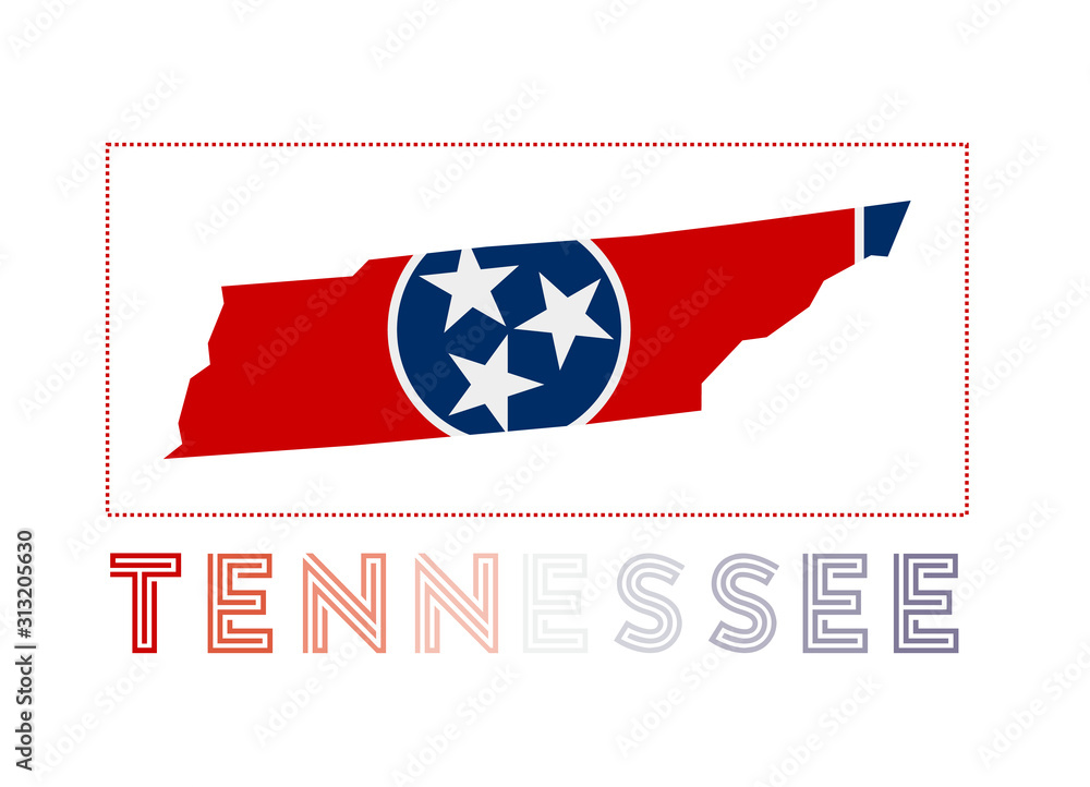 Tennessee Logo. Map of Tennessee with us state name and flag. Appealing ...