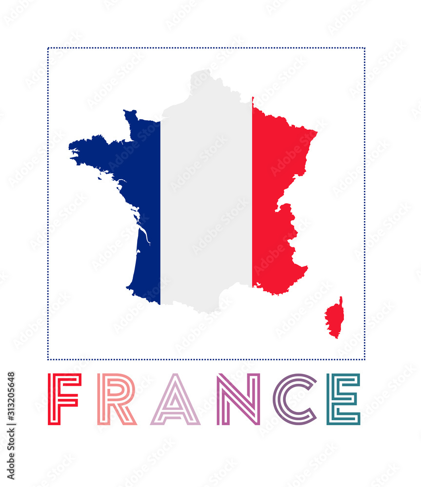 France Logo. Map of France with country name and flag. Classy vector ...
