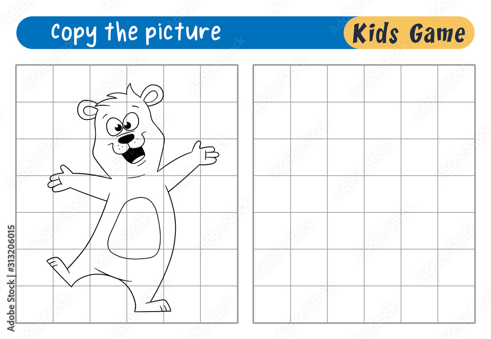 Copy the picture. Funny cartoon game for kids. Vector illustration with ...