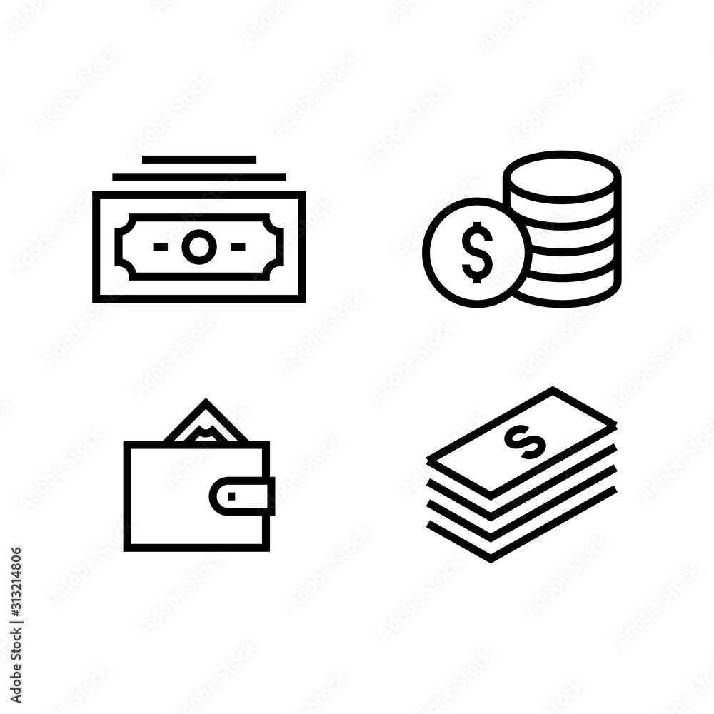 Money icon set simple outline flat symbols illustration Stock Vector ...