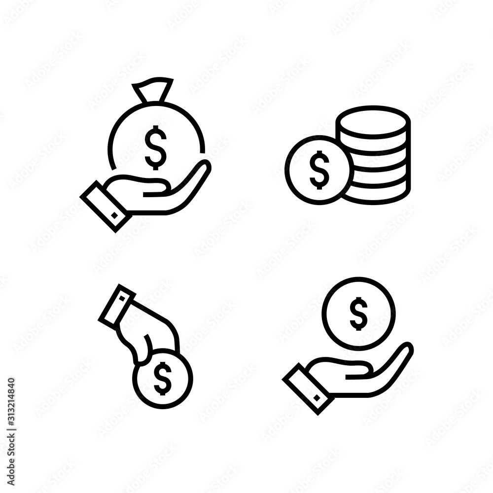 Money icon set simple outline flat symbols illustration Stock Vector ...