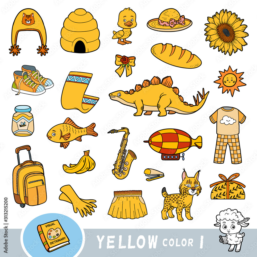 Colorful set of yellow color objects. Visual dictionary for children ...