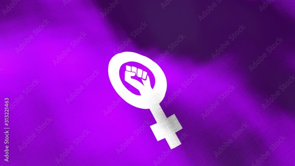 Feminist logo waving flag. Seamless cgi animation highly detailed ...