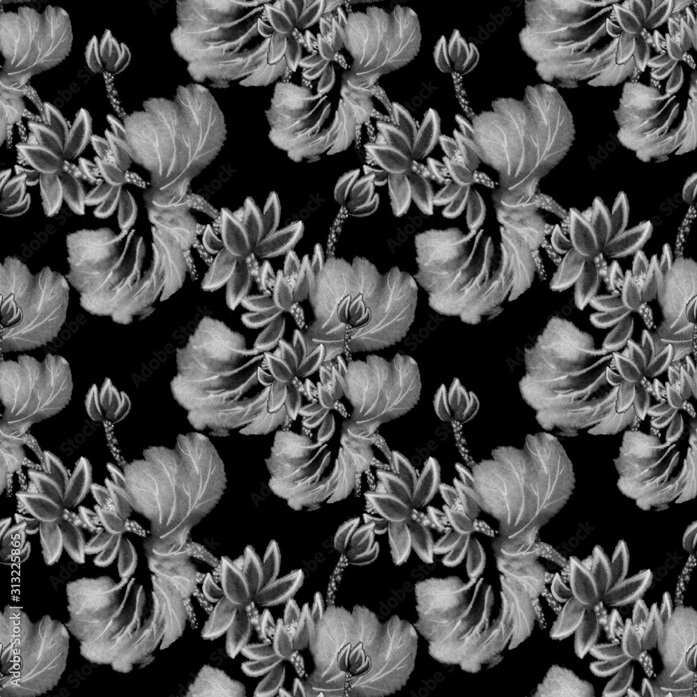 Lotus flower pattern on a black background. Lotus, ink image. Handmade ...