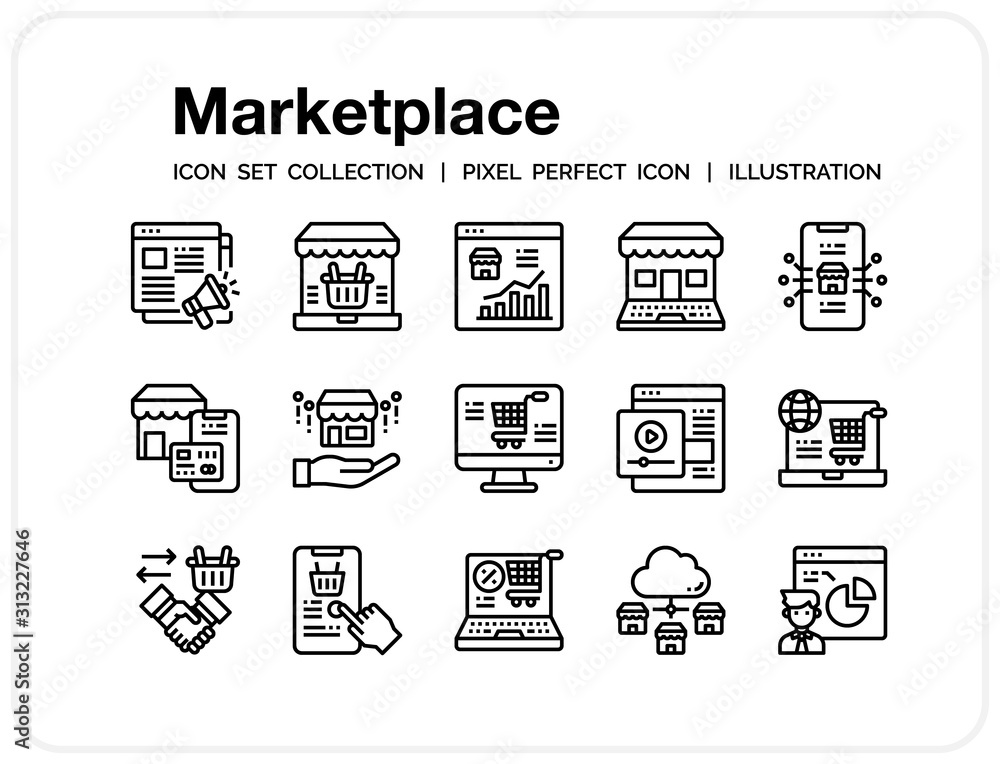 Marketplace Icons Set. UI Pixel Perfect Well-crafted Vector Thin Line ...