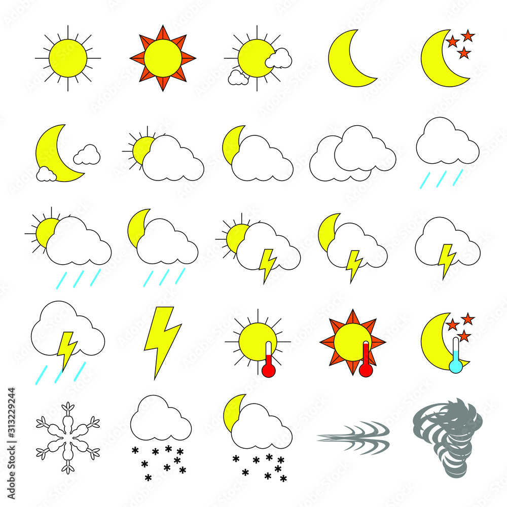 Simple weather icon set collection with no border and background. The ...