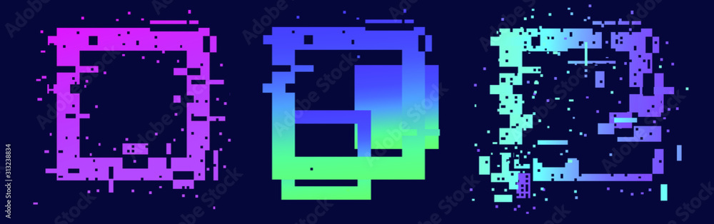 Set of glitched square frames for banner, poster, cover design in ...