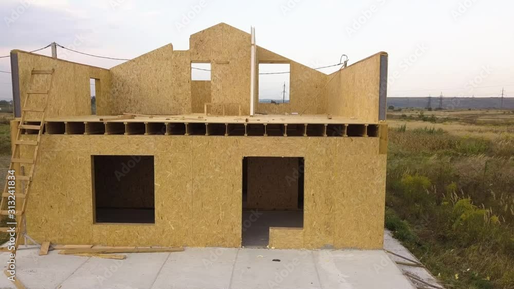 Construction of new and modern modular house. Walls made from composite ...