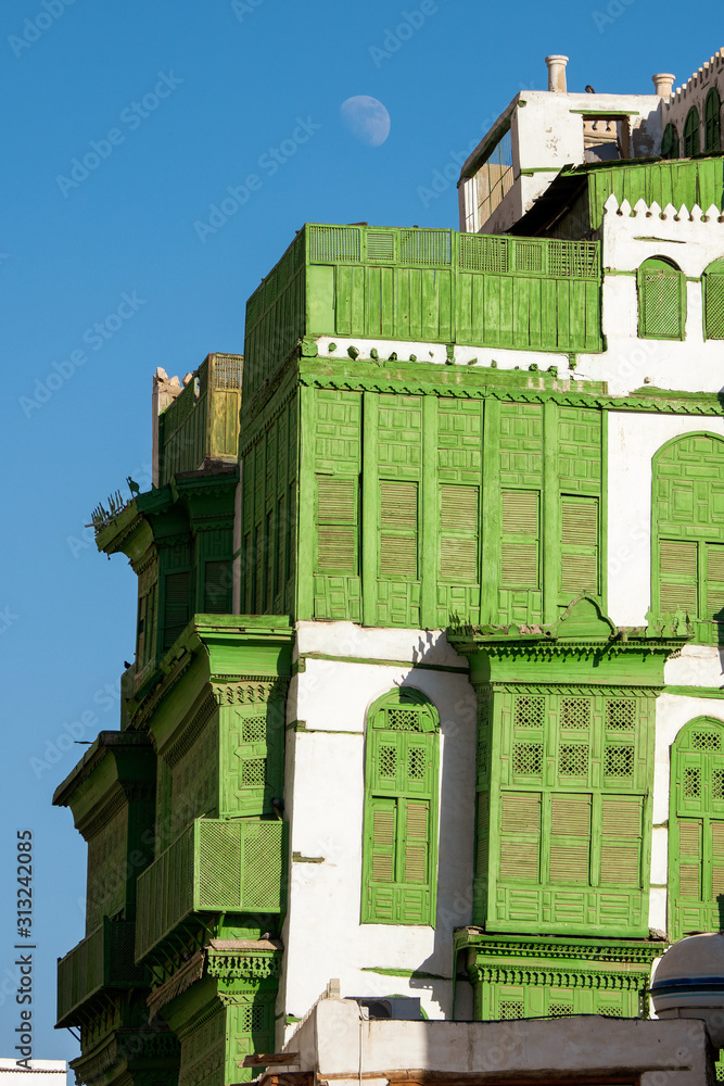 View of the famous greenish Noorwali coral town house at the Souk al ...