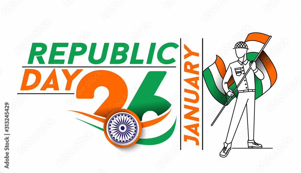 26 january Republic day concept with a boy holding indian flag. Cartoon ...
