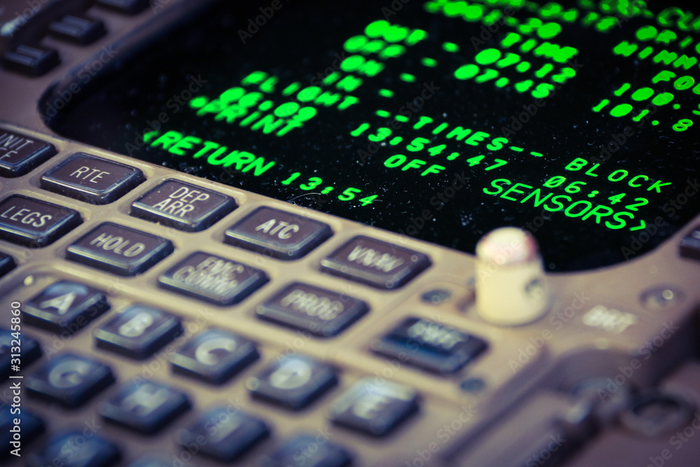 The Flight Management System on the Flight Deck of a Jumbo Jet in ...
