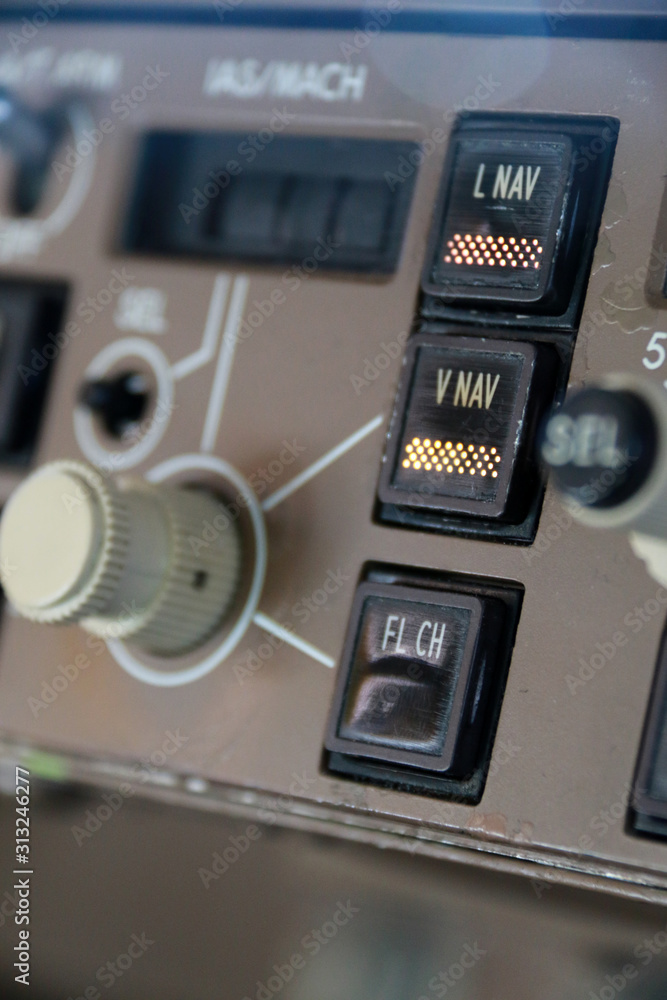 Flight Mode Control Panel with LNAV and VNAV buttons on the Flight Deck ...