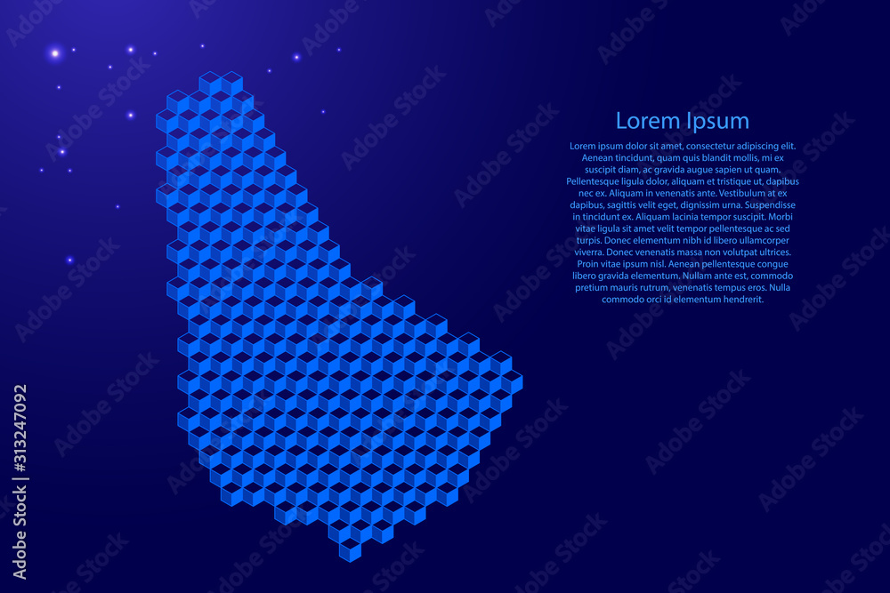 Barbados map from 3D classic blue color cubes isometric abstract ...