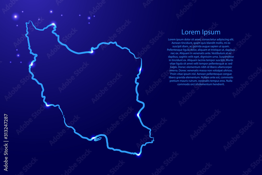 Iran map from the contour classic blue color brush lines different ...