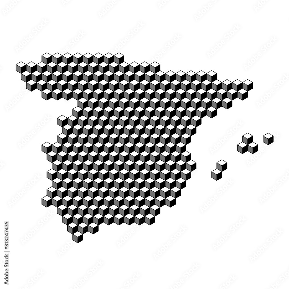 Spain map from 3D black cubes isometric abstract concept, square ...