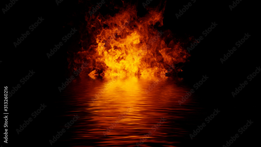 Blaze fire flame texture overlays on isolated background with water ...