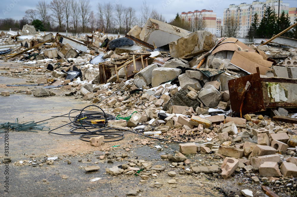The concept of trash environmental disaster. Photo of a landfill on a ...
