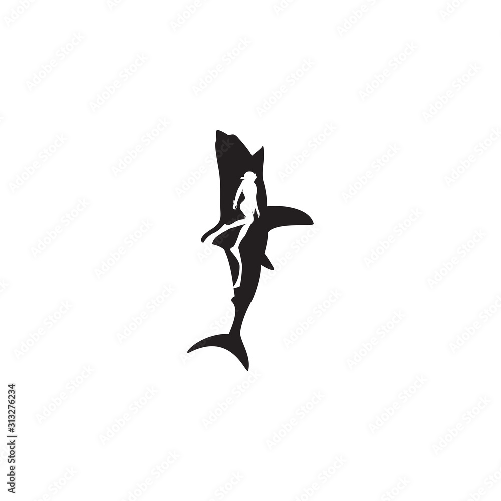 Simple modern negative space logo design of human and shark for your ...