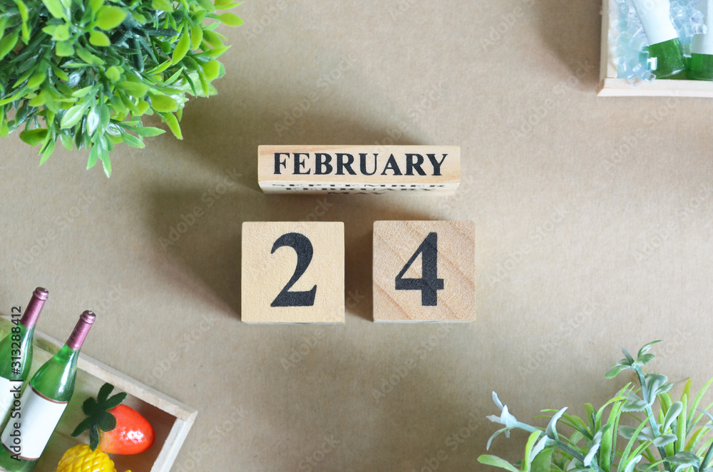 February 24, Empty Background, Design with number cube strawberry pine ...