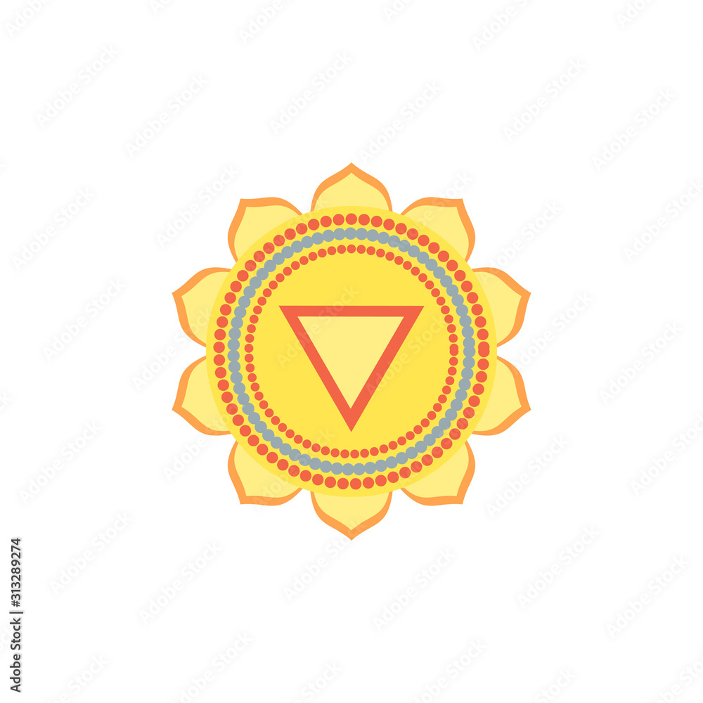 Manipura. Solar plexus chakra. Third Chakra symbol of human. Vector ...